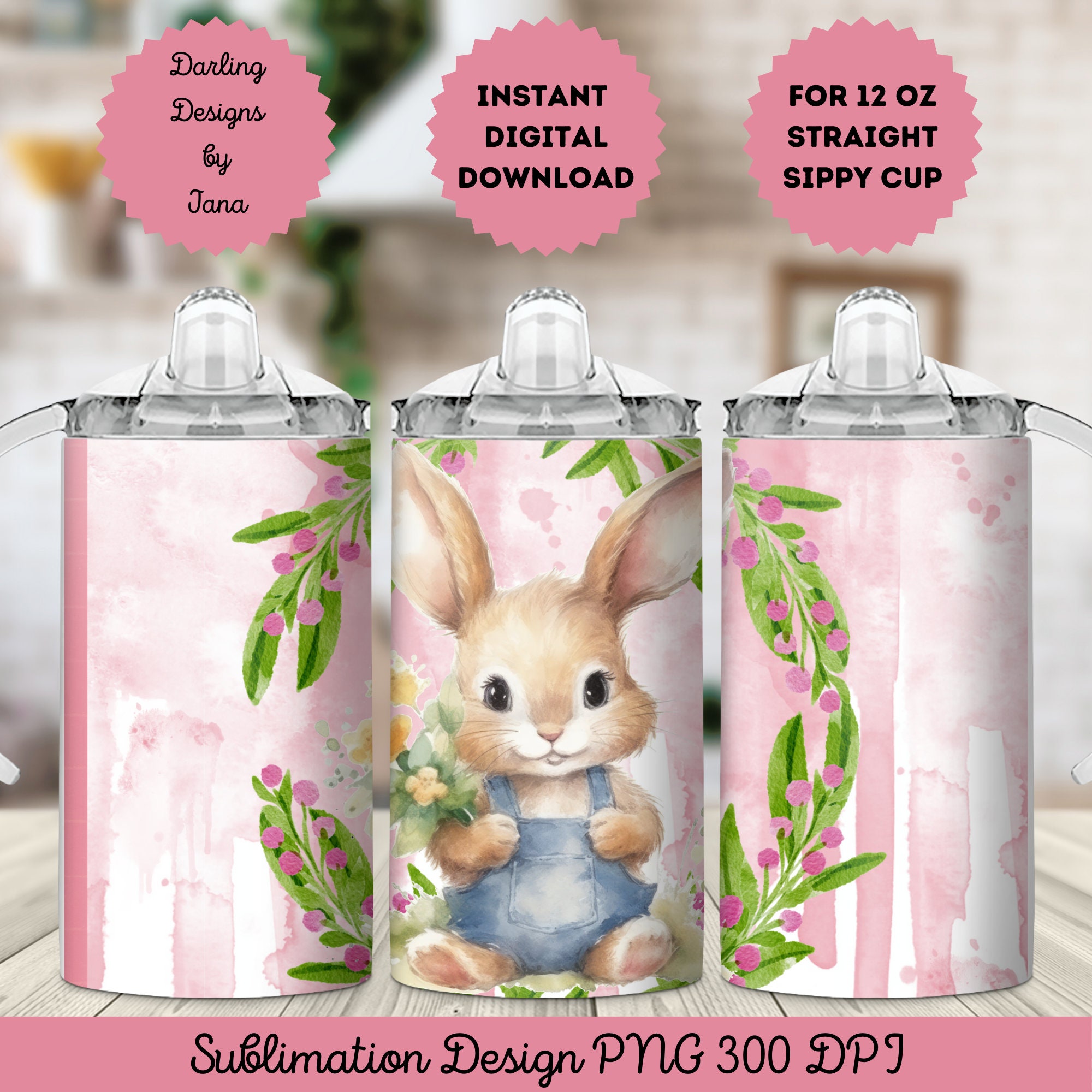 Cute Rabbit 12 Oz Straight Sippy Cup PNG Design, Template for ...