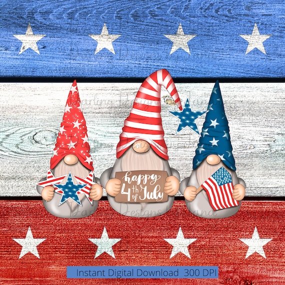 Happy 4th of July Gnomes With Wooden Background and Stars JPG - Etsy