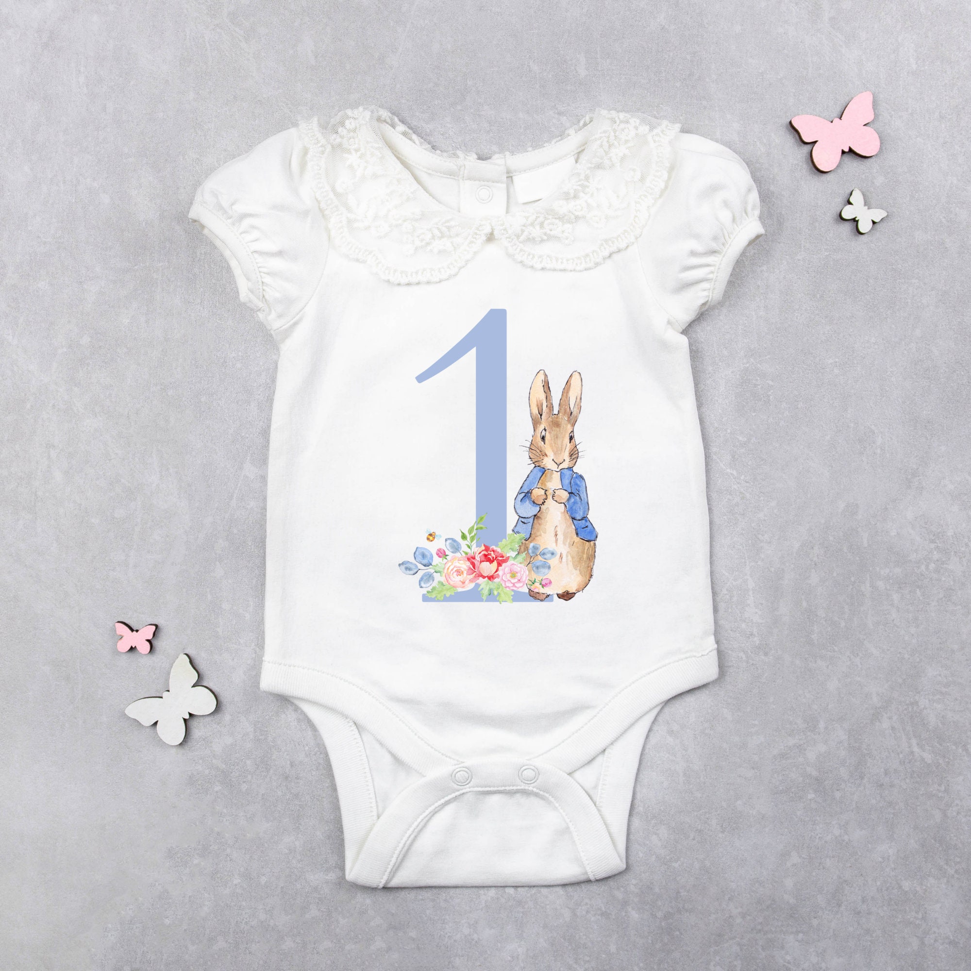 Peter Rabbit Happy 1st Birthday PNG Printable, Blue Floral, Instant ...