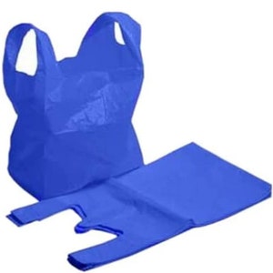 Blue Plastic Vest Carrier Bags 11'' X 17'' X 21'' Durable, Reusable ...
