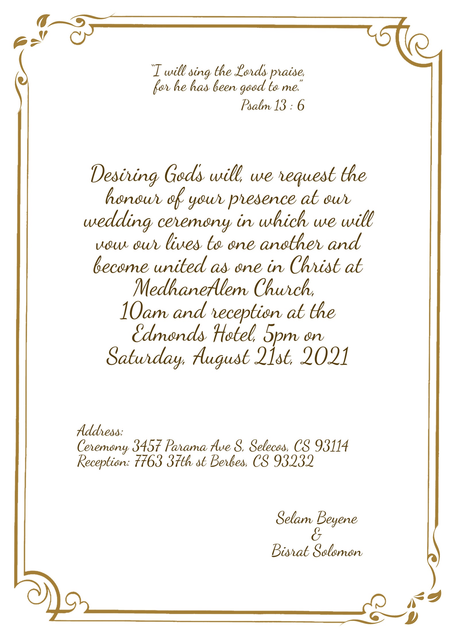 Habesha Ethiopian, Eritrean Serg, Mels, Anniversary Foldable Invitation ...