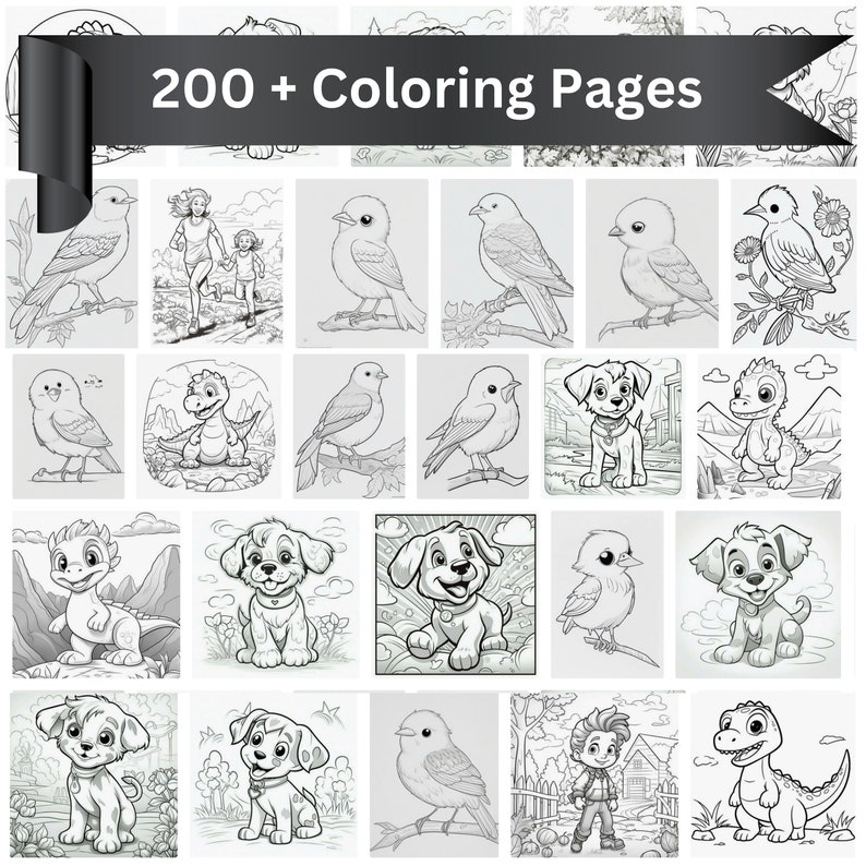 200+ Coloring Pages for Kids, Instant Access, Diverse Range of Themes ...