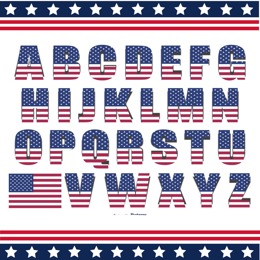 Patriotic USA Flag Alphabet Bundle | Pro Vector & SVG Files | American ...