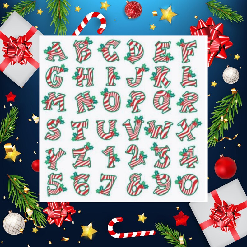 Merry Christmas Candy Cane Alphabet | Holiday Party Fonts | Hand Drawn ...