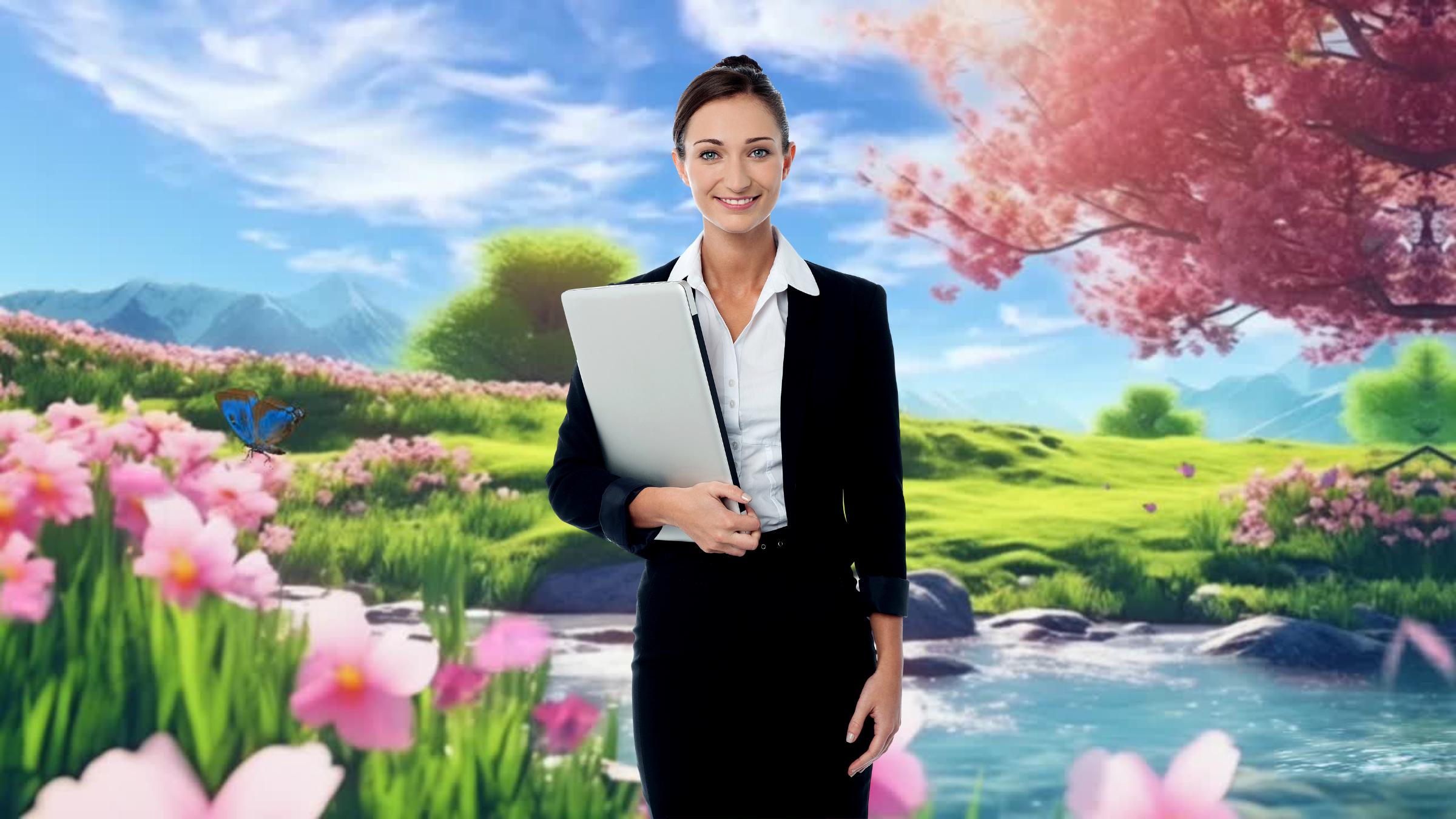 Spring Nature Landscape Cherry Blossom Tree Animated Virtual Zoom ...