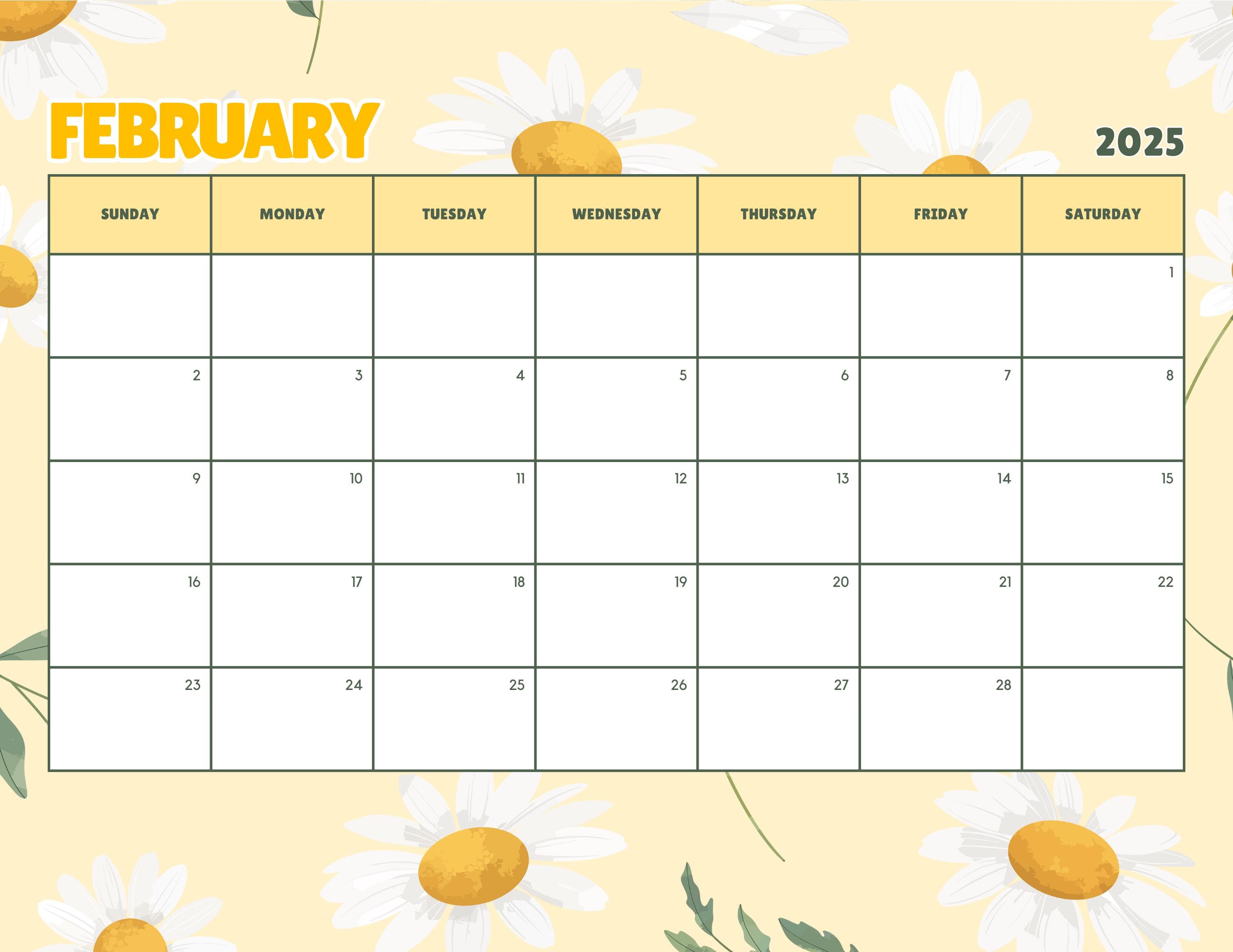 2025 Yellow and White Daisy Floral Monthly Wall Calendar, Digital Files ...