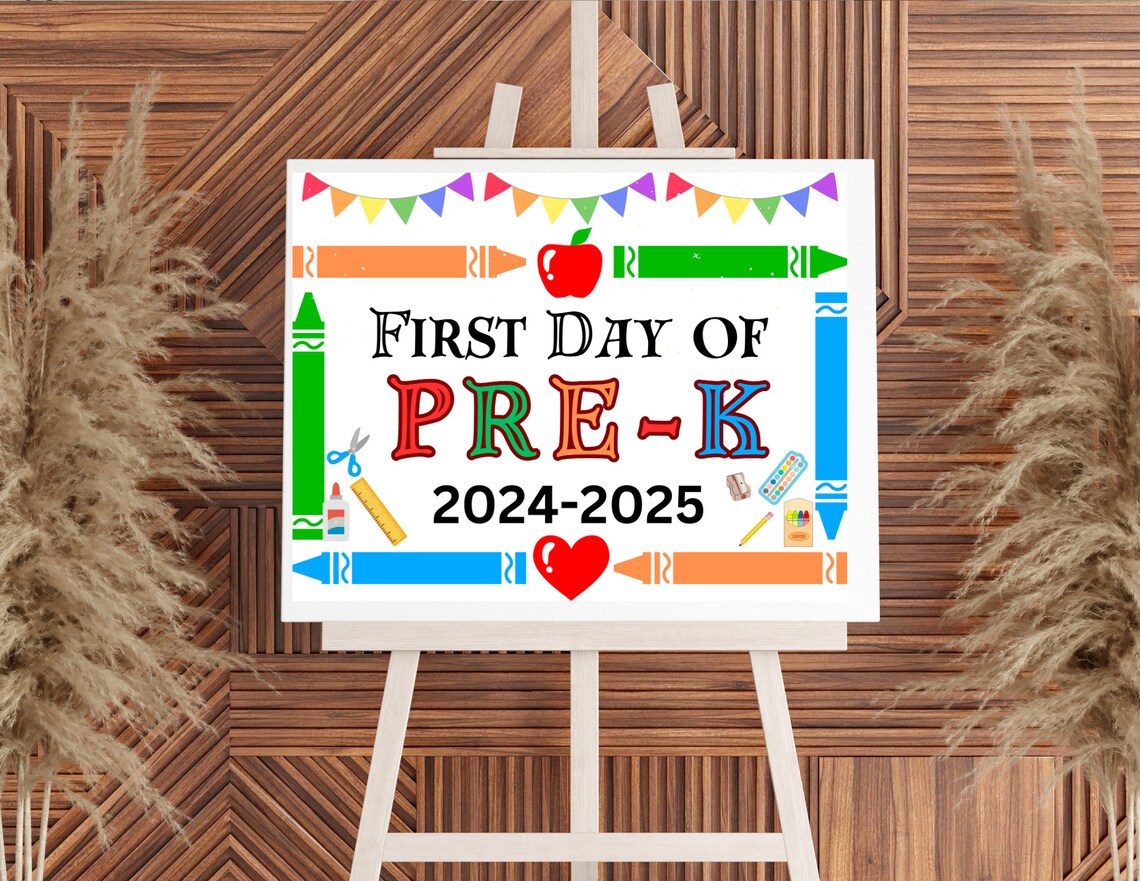 First Day of PRE-K Sign, Printable Photo Prop INSTANT ACCESS, First Day ...