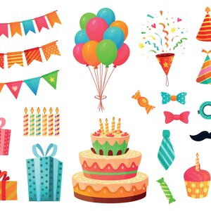 Cartoon Birthday Party Decorations. Gifts Presents, Sweet Cupcakes and ...