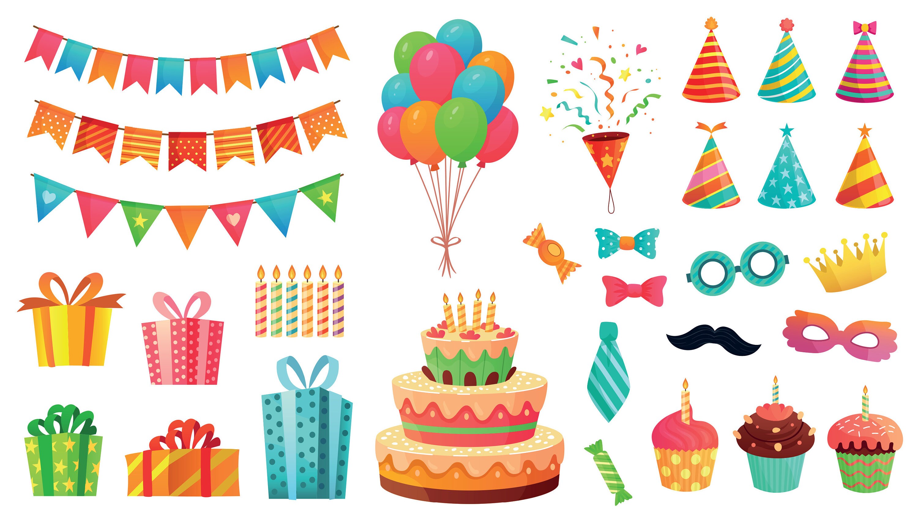 Cartoon Birthday Party Decorations. Gifts Presents, Sweet Cupcakes and ...