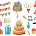 Cartoon Birthday Party Decorations. Gifts Presents, Sweet Cupcakes and ...