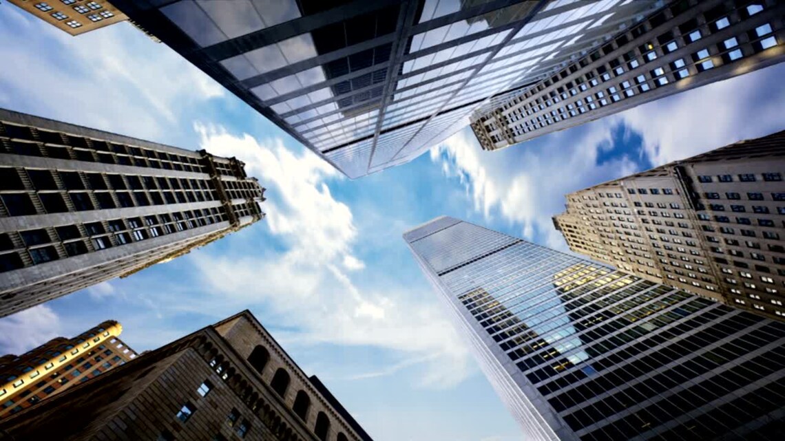 Cityscape and Skyline Animated Virtual Background, Urban Buildings ...