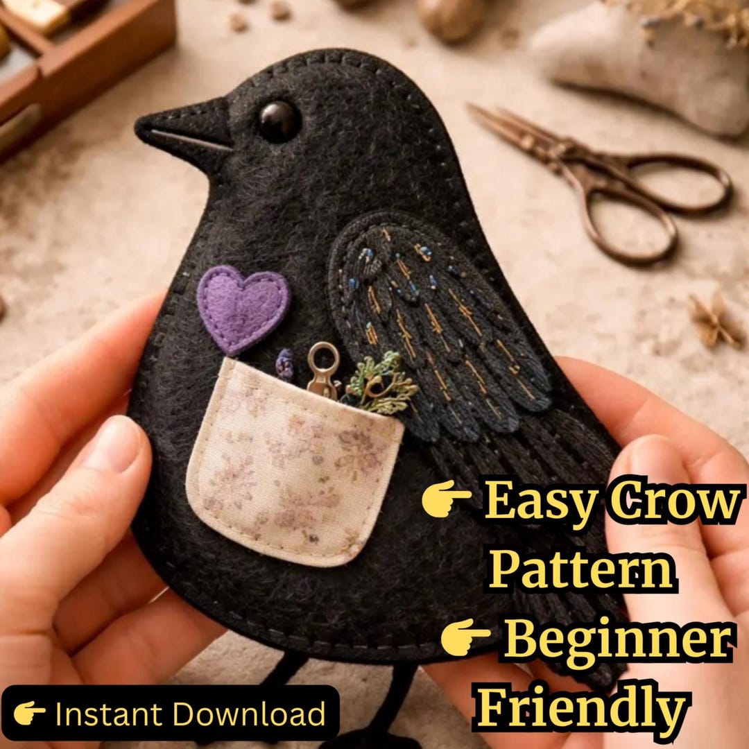 Felt Crow Sewing Pattern, Beginner Plush Template, Instant PDF Download ...