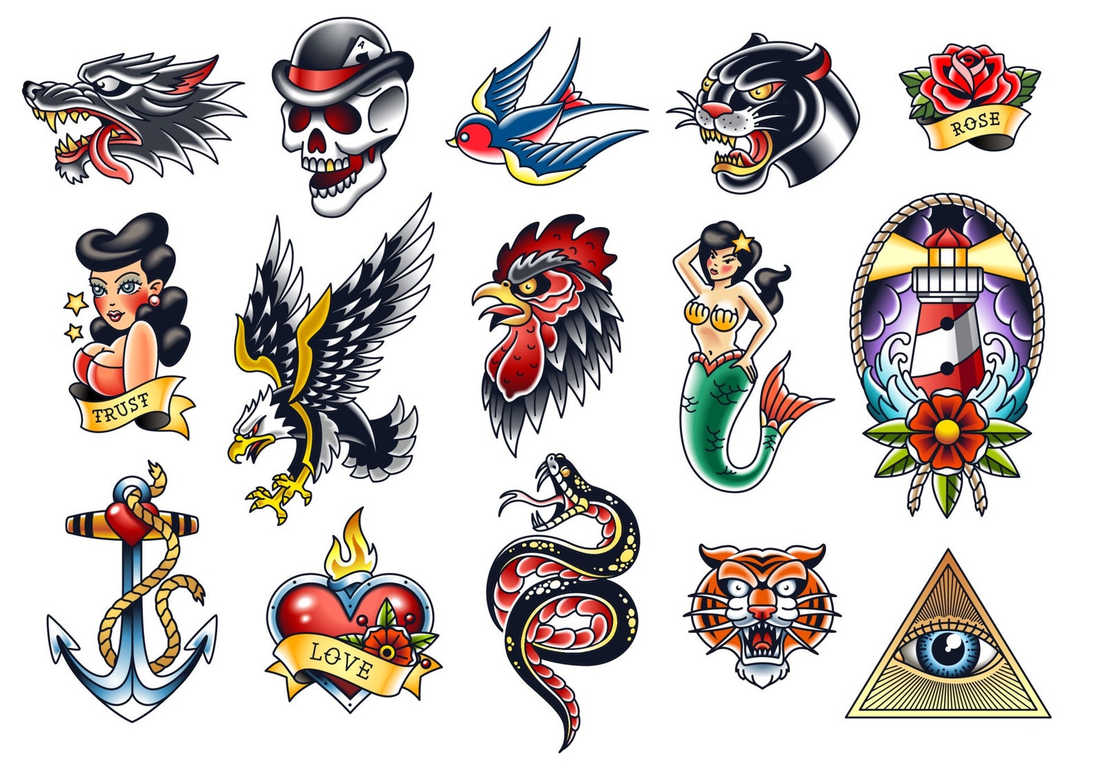 Traditional Tattoo Vector Sticker Bundle Set Digital Instant Access ...