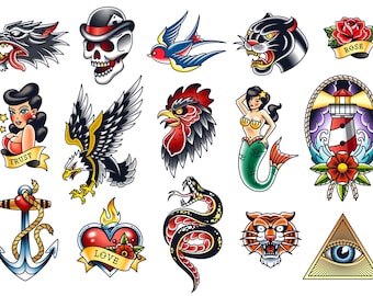 Traditional Tattoo Vector Sticker Bundle Set Digital Instant Access ...