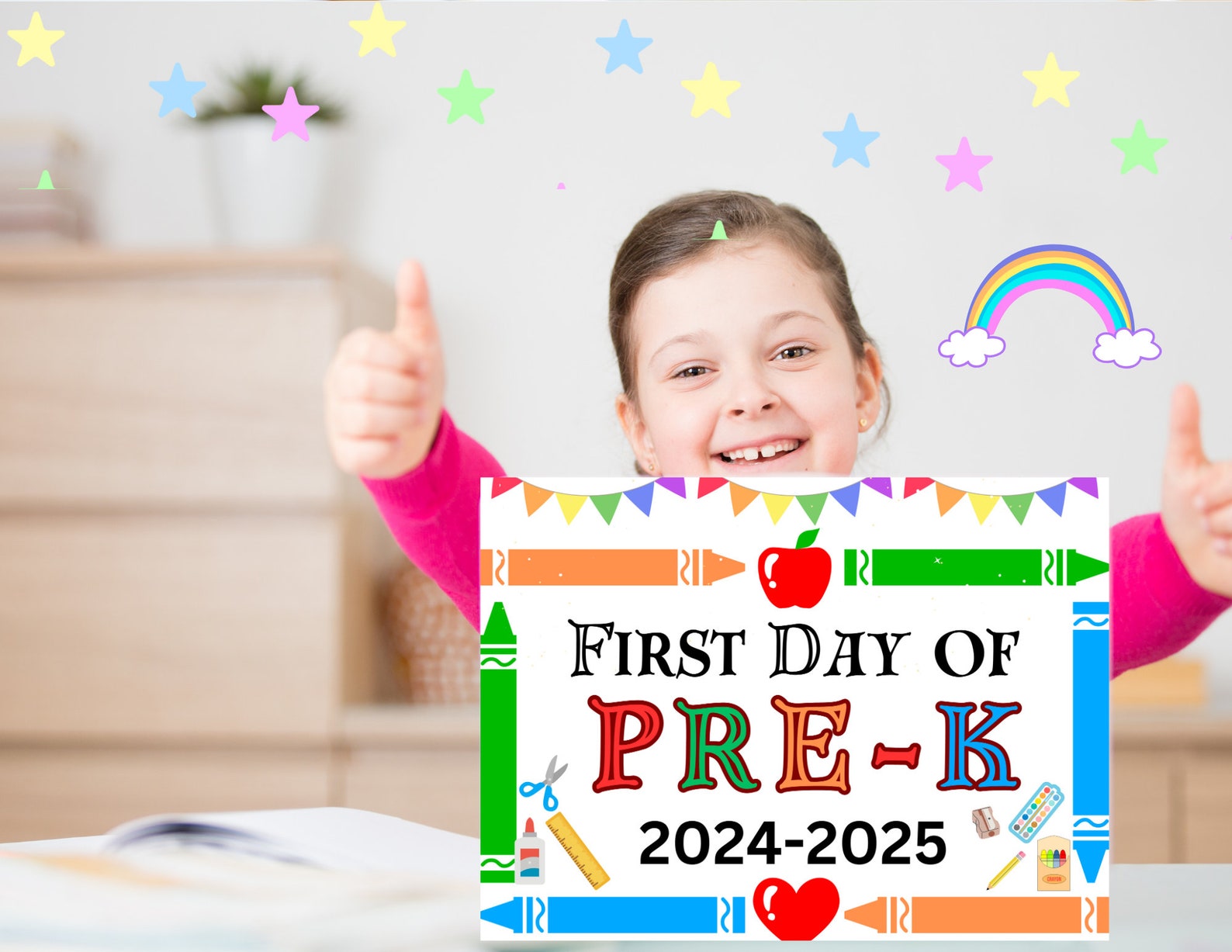 First Day of PRE-K Sign, Printable Photo Prop INSTANT ACCESS, First Day ...