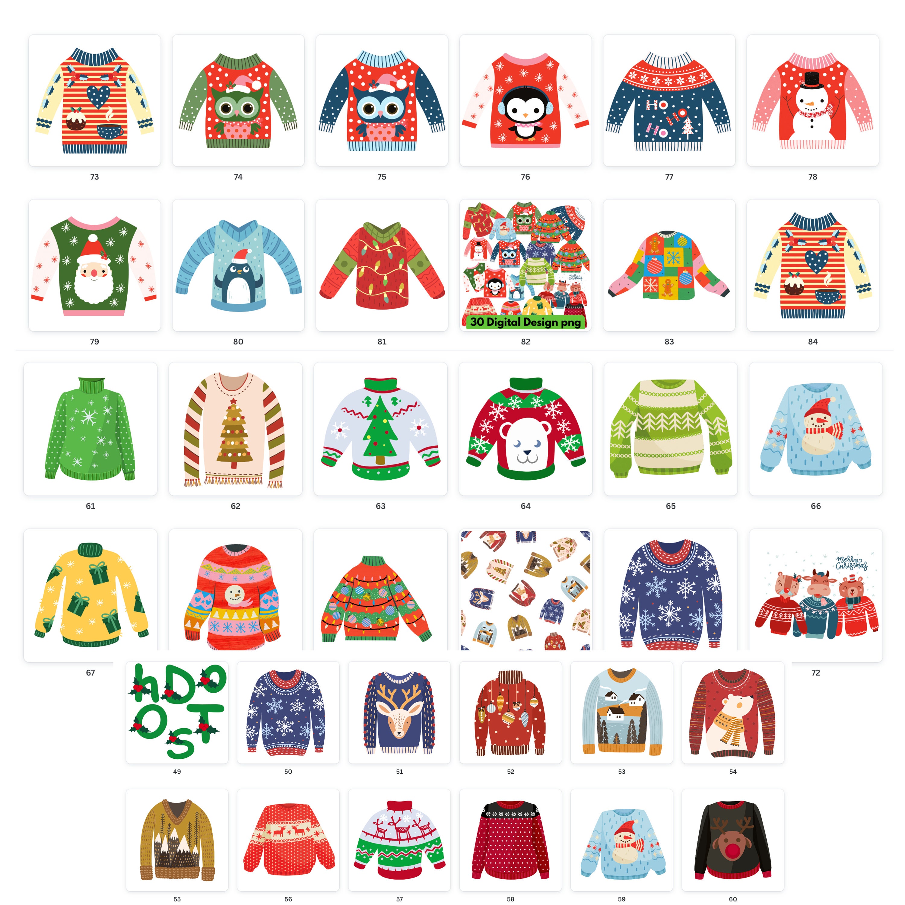 Ugly Christmas Festive Sweater Clipart Collection - Xmas Designs ...
