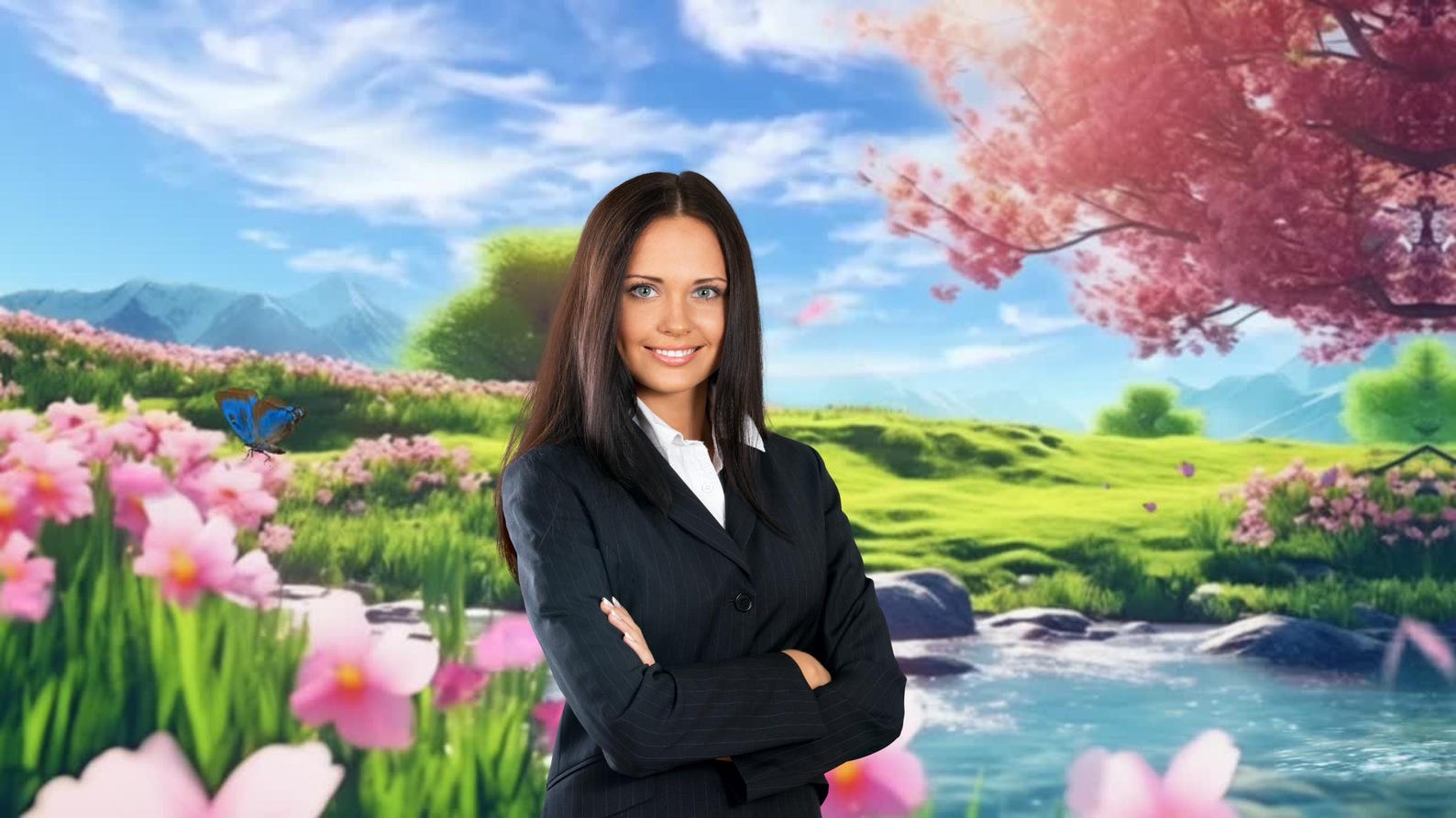Spring Nature Landscape Cherry Blossom Tree Animated Virtual Zoom ...