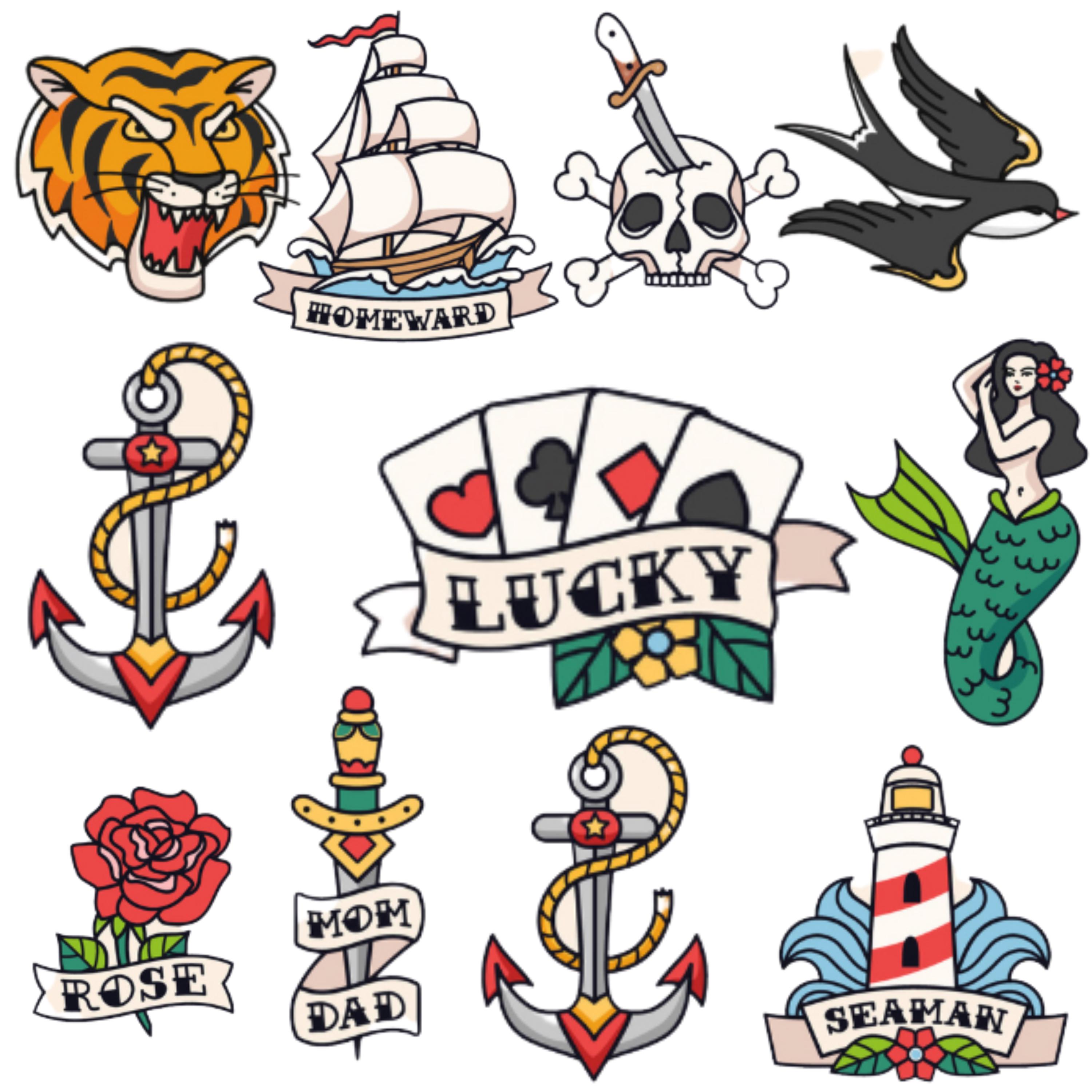 Old School Sailor Tattoo Stickers - American Traditional Tattoo Style ...