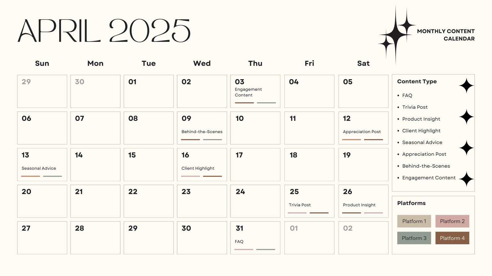Minimalist Content Creation Calendar | Social Media Planner Template ...