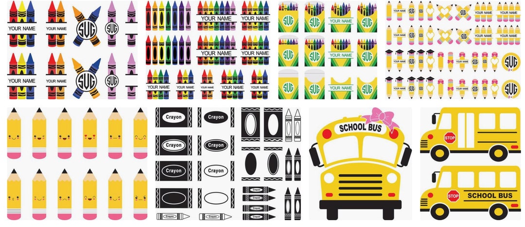 Crayon Tumbler Wrap Svg, Label, Pencil, Wrapper Monogram, School Bus ...