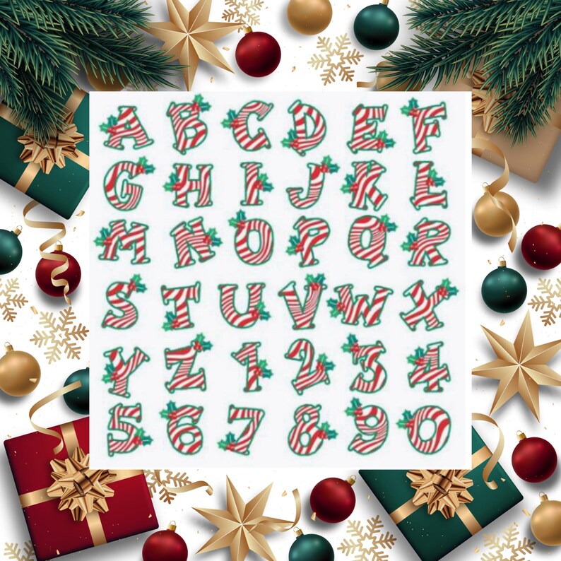 Ute Merry Christmas Candy Cane Alphabet | Holiday Party Fonts | Hand ...