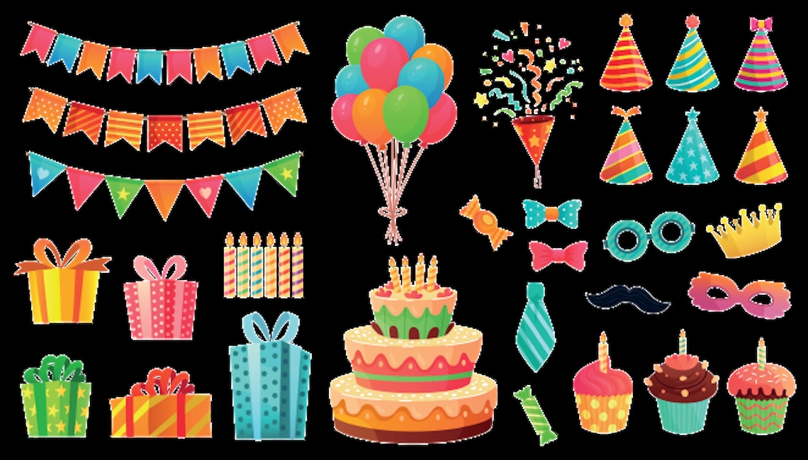 Cartoon Birthday Party Decorations. Gifts Presents, Sweet Cupcakes and ...