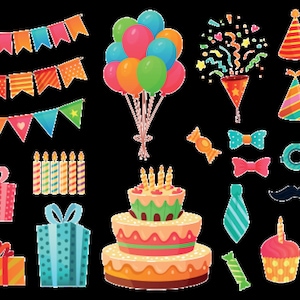 Cartoon Birthday Party Decorations. Gifts Presents, Sweet Cupcakes and ...