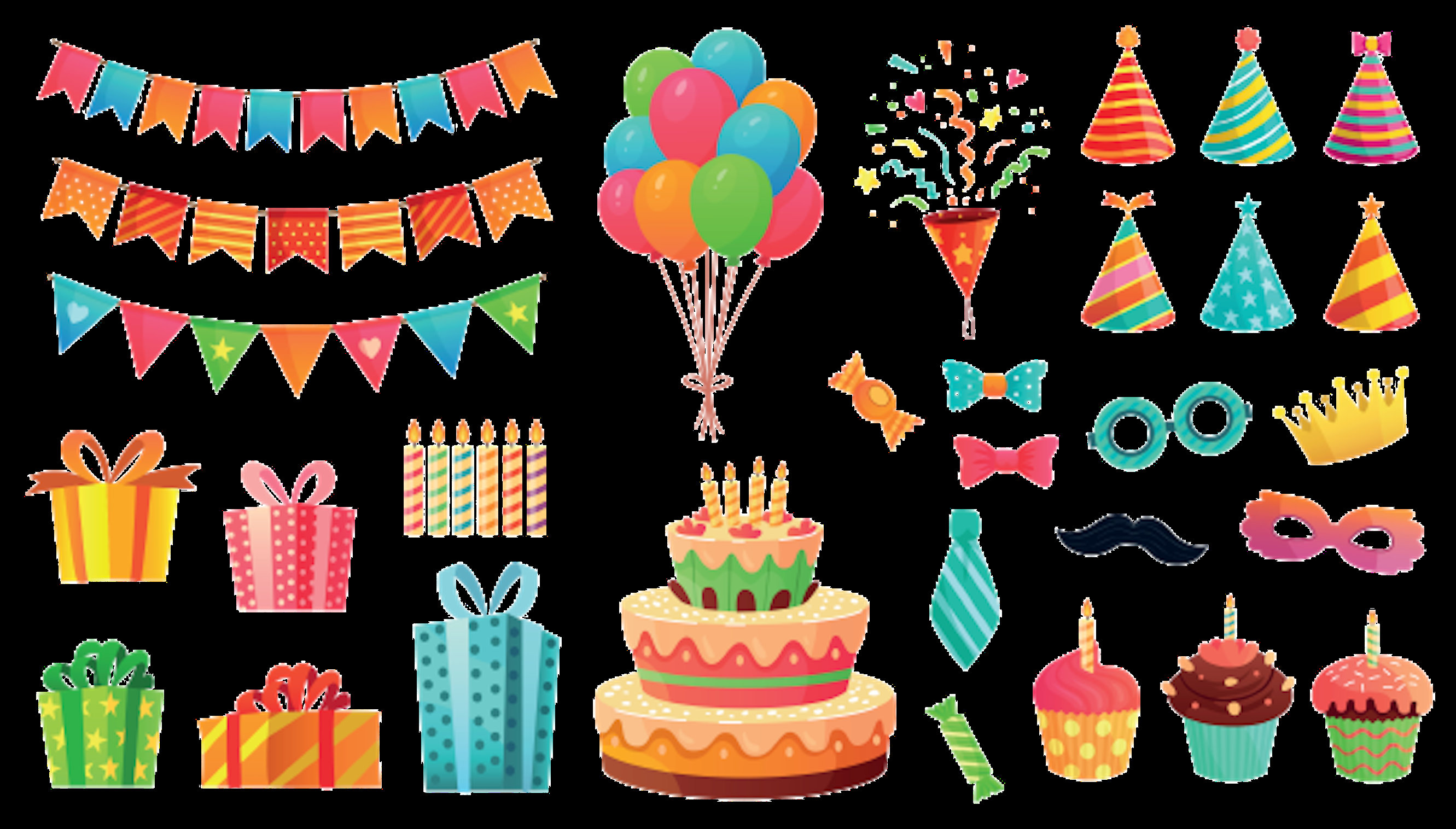 Cartoon Birthday Party Decorations. Gifts Presents, Sweet Cupcakes and ...