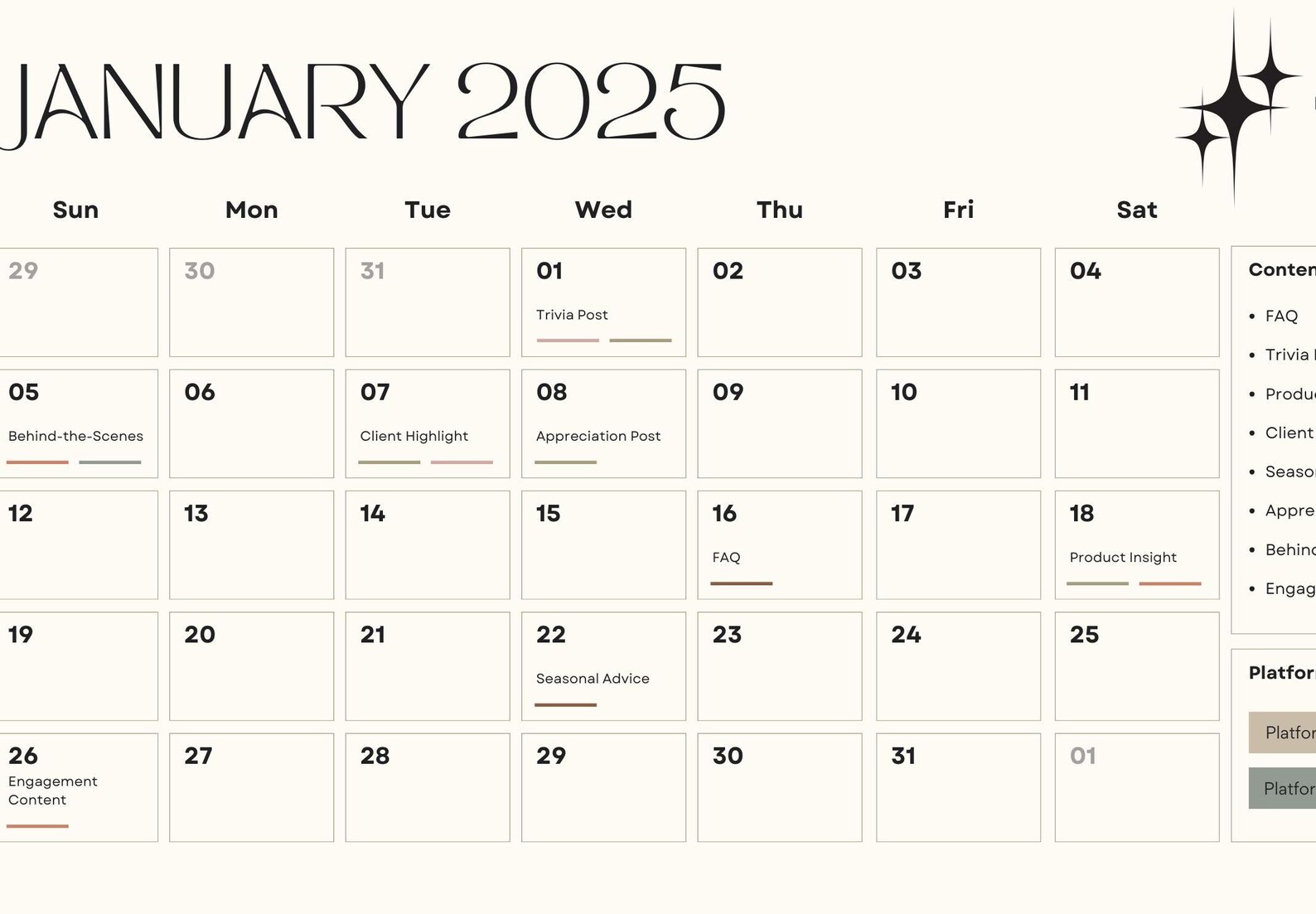 Minimalist Content Creation Calendar | Social Media Planner Template ...
