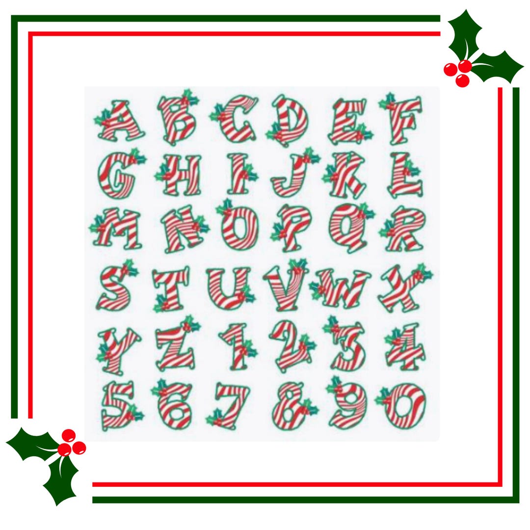 Merry Christmas Candy Cane Alphabet | Holiday Party Fonts | Hand Drawn ...