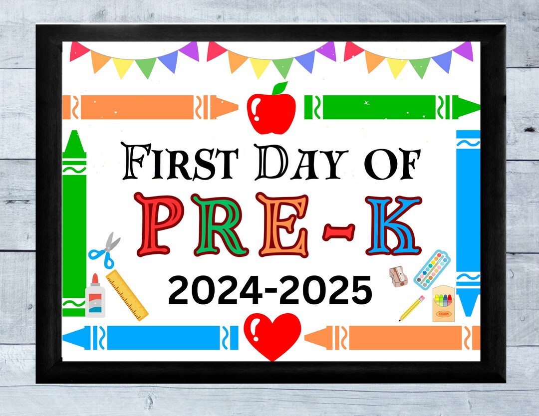 First Day of PRE-K Sign, Printable Photo Prop INSTANT ACCESS, First Day ...