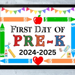 First Day of PRE-K Sign, Printable Photo Prop INSTANT ACCESS, First Day ...