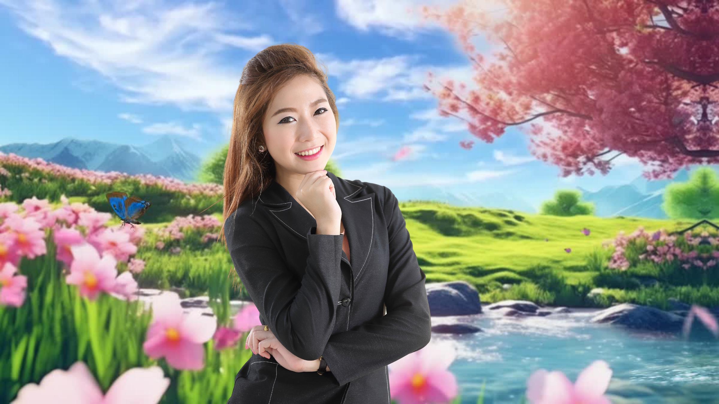 Spring Nature Landscape Cherry Blossom Tree Animated Virtual Zoom ...