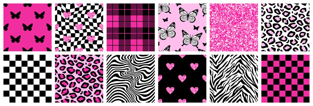 Pink Seamless Patterns. Backgrounds in Trendy Emo Goth 2000s Style ...