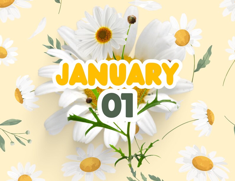2025 Yellow and White Daisy Floral Monthly Wall Calendar, Digital Files ...