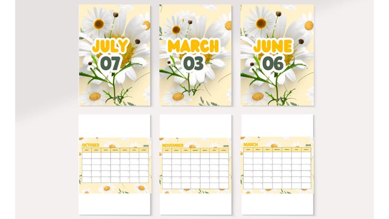 2025 Yellow and White Daisy Floral Monthly Wall Calendar, Digital Files ...