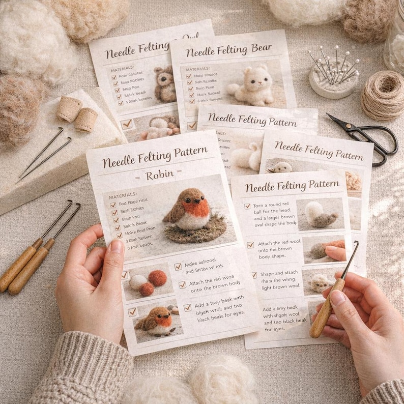 4 Bird Needle Felting Patterns Bundle, Beginner Wool Tutorial (PDF ...