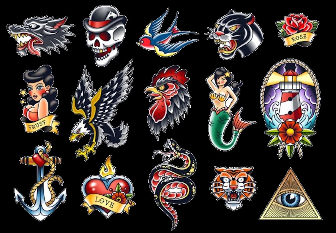 Traditional Tattoo Vector Sticker Bundle Set Digital Instant Access ...
