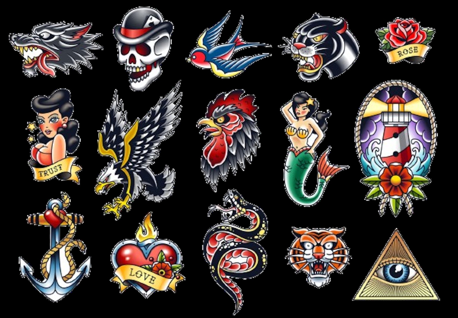 Traditional Tattoo Vector Sticker Bundle Set Digital Instant Access ...