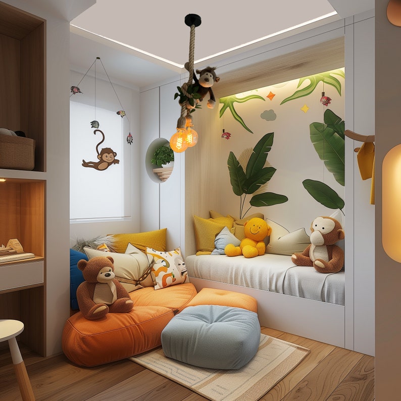 Monkey Children's Lamp, Ceiling Lamp, Hanging Lamp, Double Fitting ...