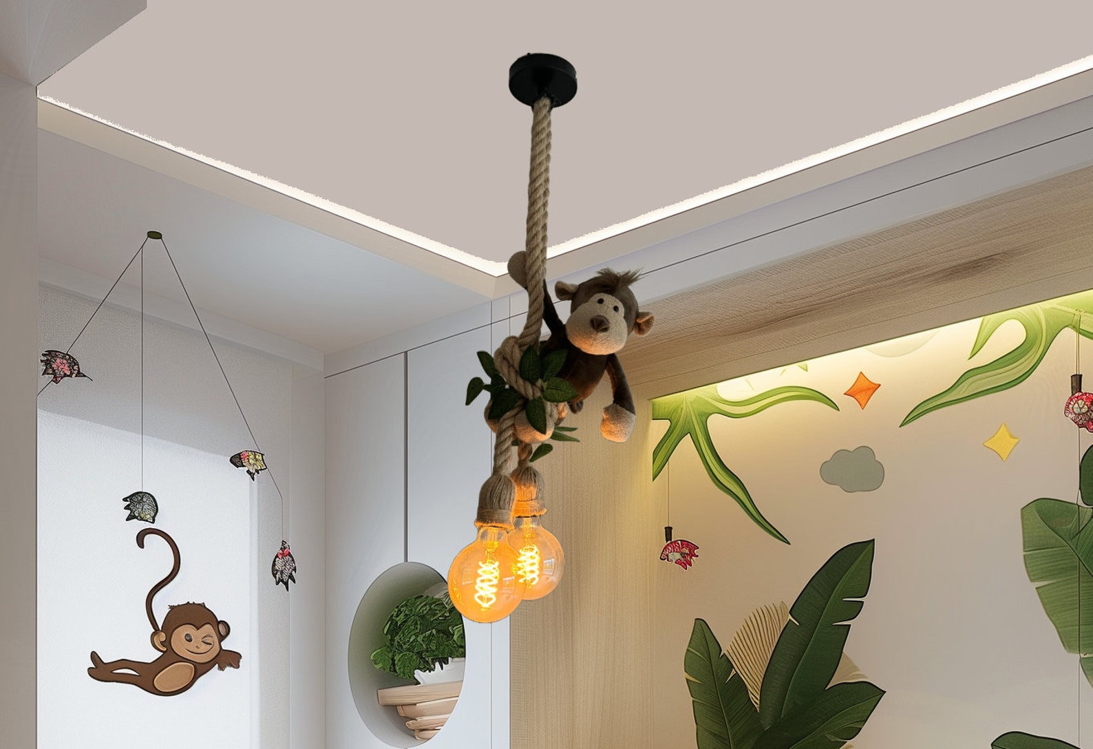 Monkey Children's Lamp, Ceiling Lamp, Hanging Lamp, Double Fitting ...