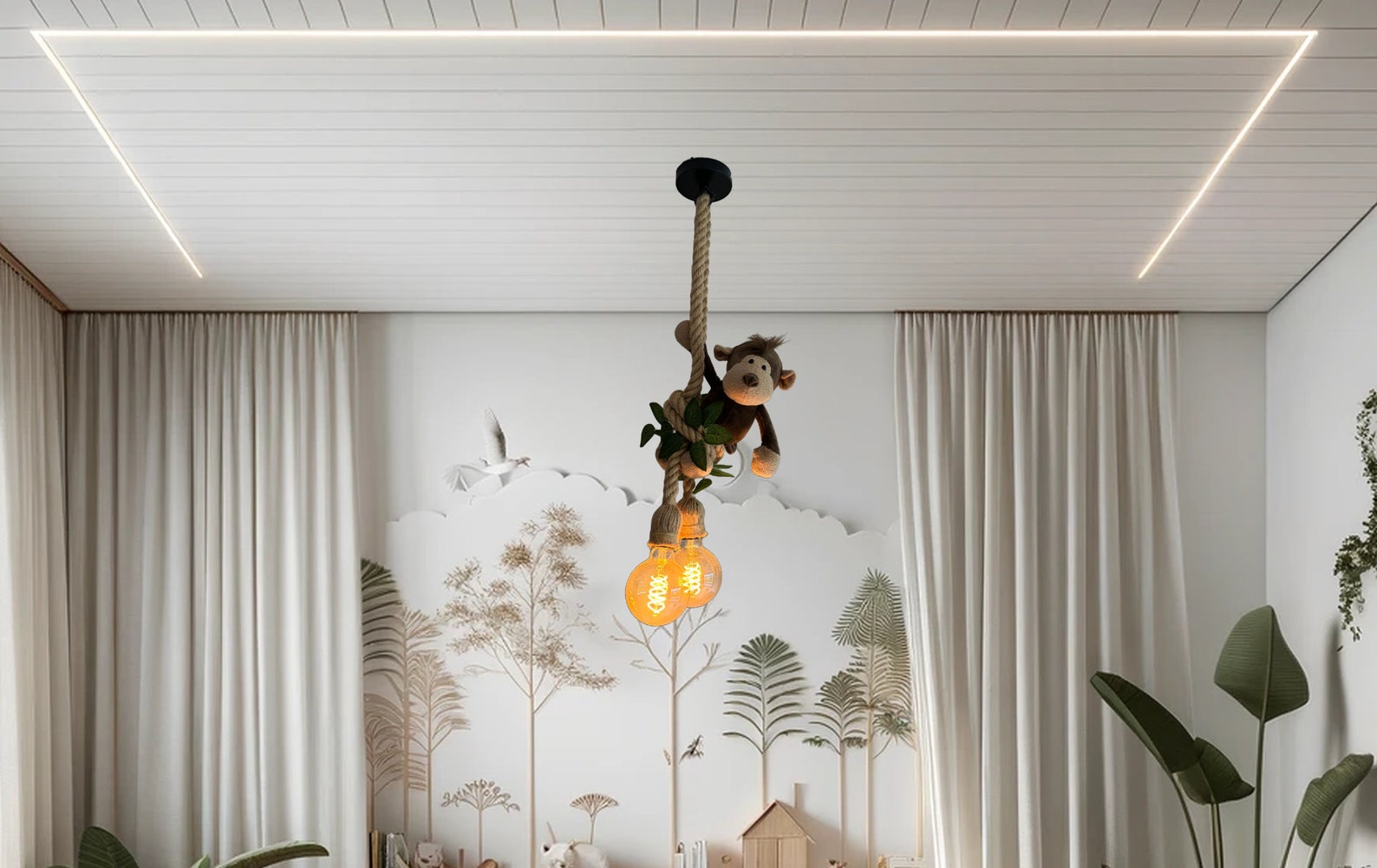 Monkey Children's Lamp, Ceiling Lamp, Hanging Lamp, Double Fitting ...