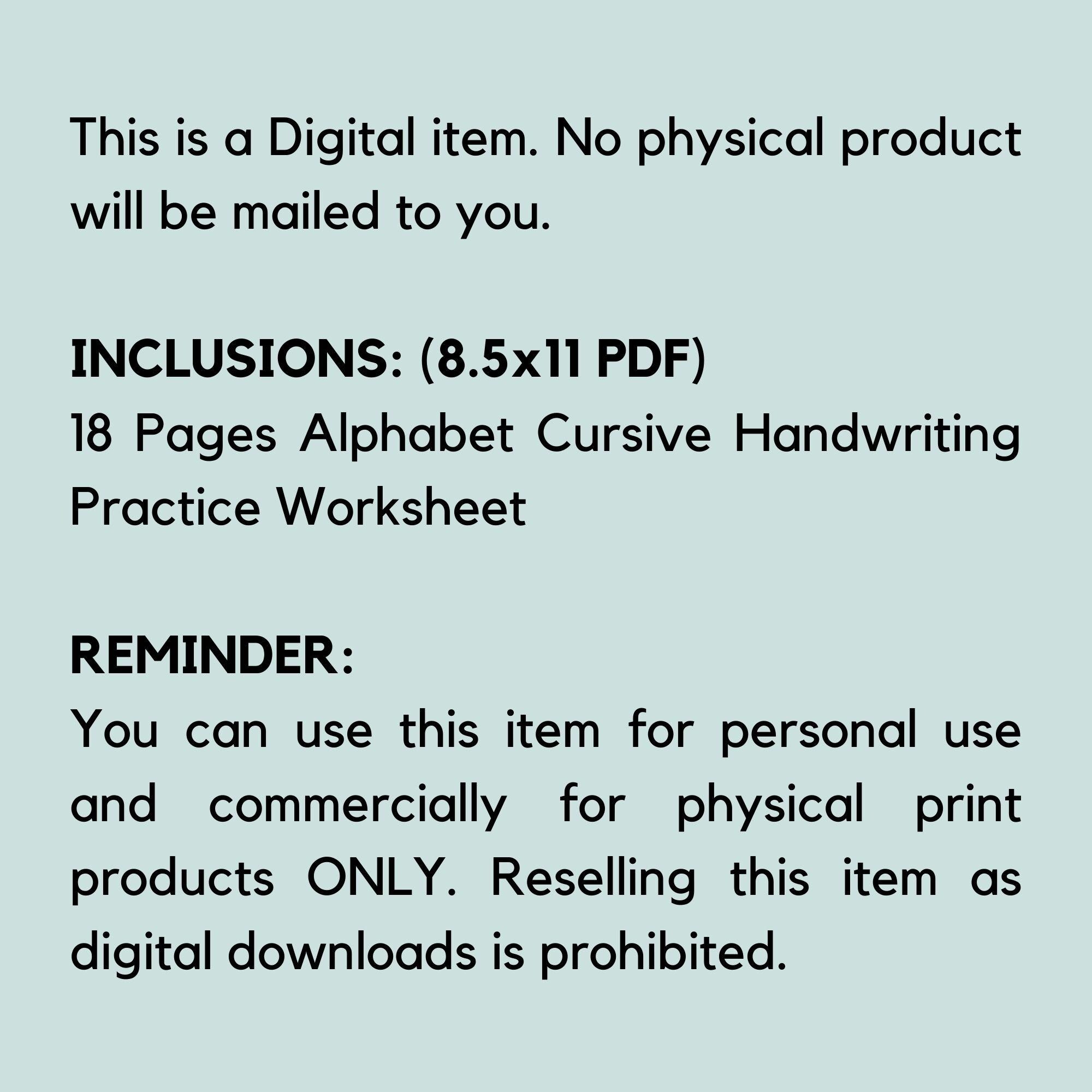 Alphabet Cursive Handwriting Practice Worksheet, Alphabet in Cursive ...