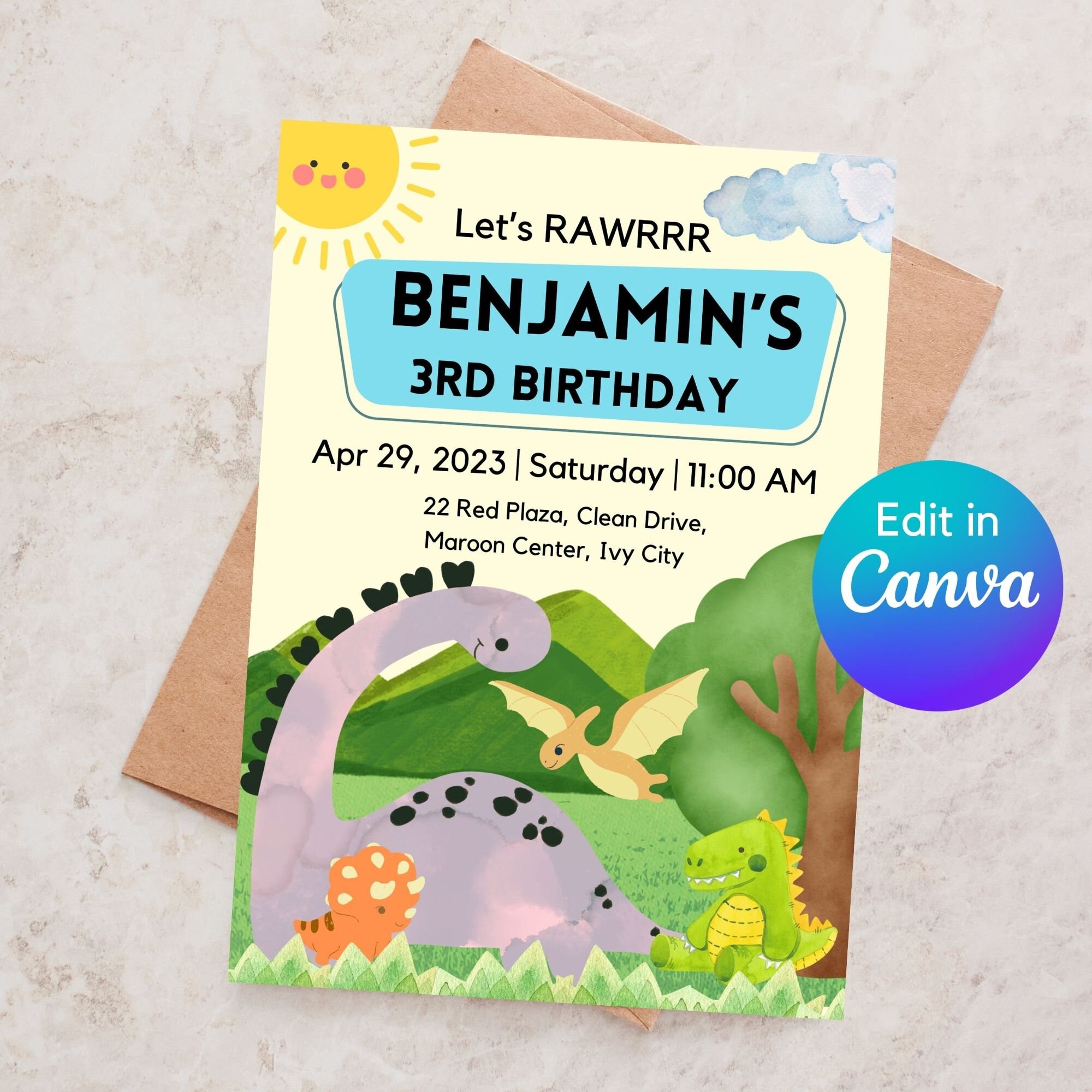 Editable Dinosaur Birthday Invitation Dinosaur Theme Digital Invites ...