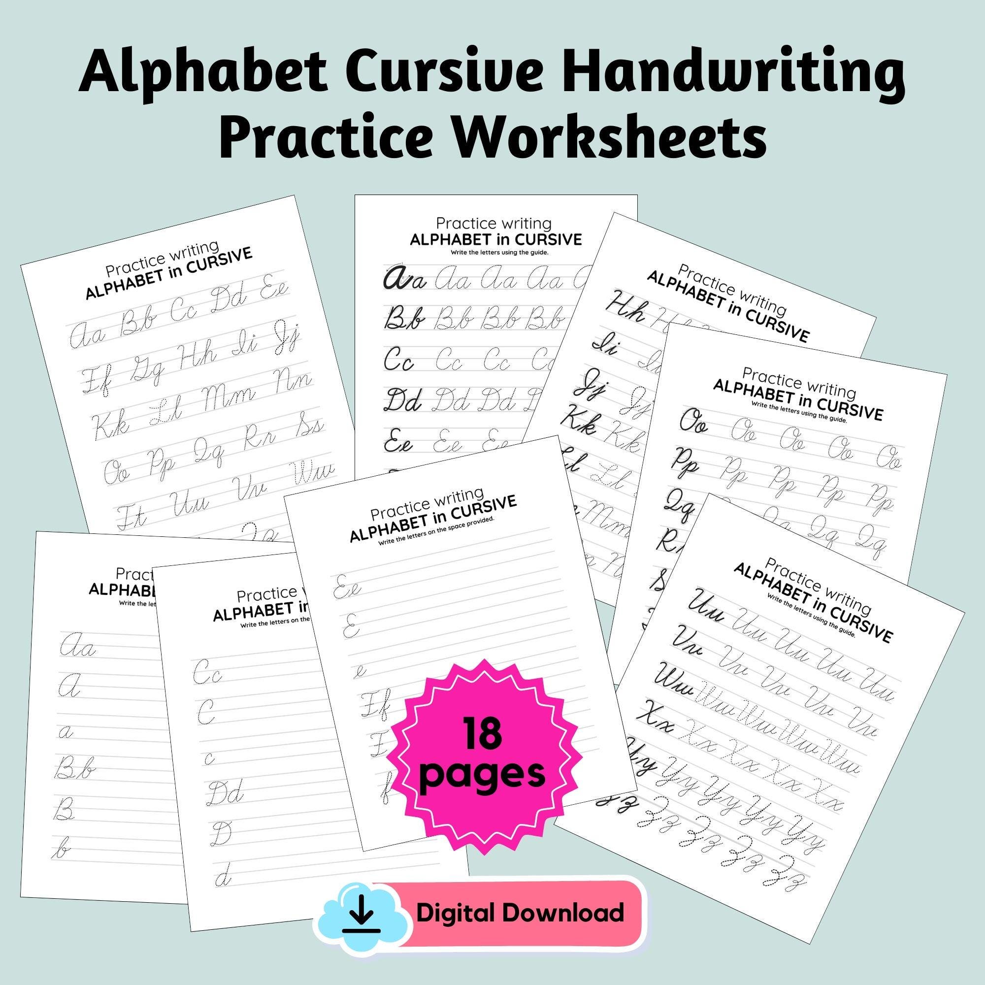 Alphabet Cursive Handwriting Practice Worksheet, Alphabet in Cursive ...
