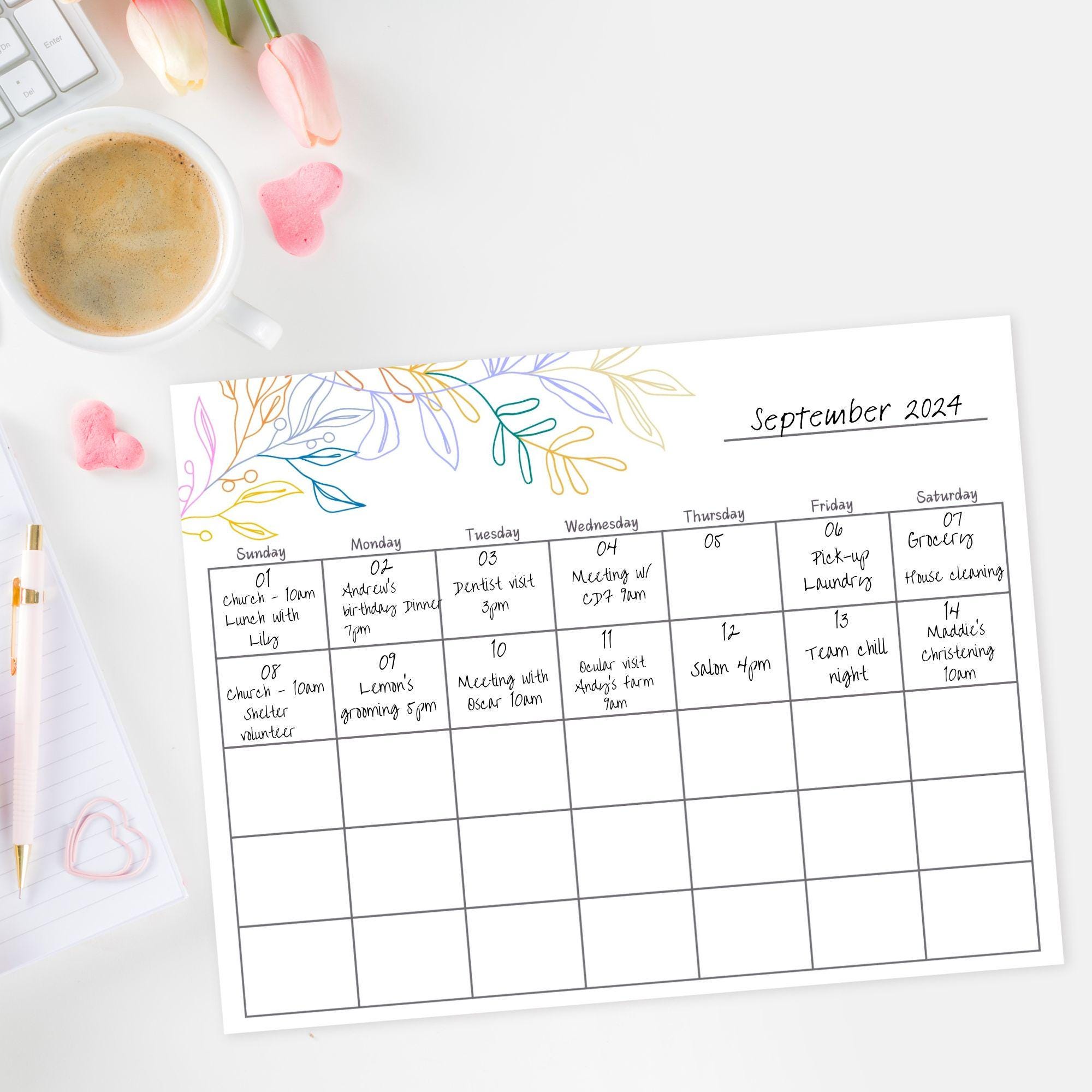 Undated Monthly Calendar Printable, Simple Planner Template (PDF, JPG ...