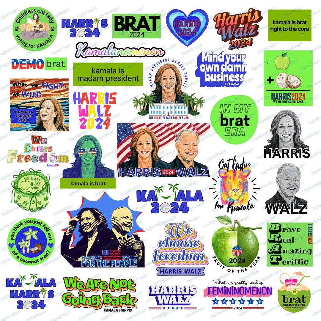 34 Designs Kamala Harris and Tim Walz, Brat Summer Stickers, Kamala for ...