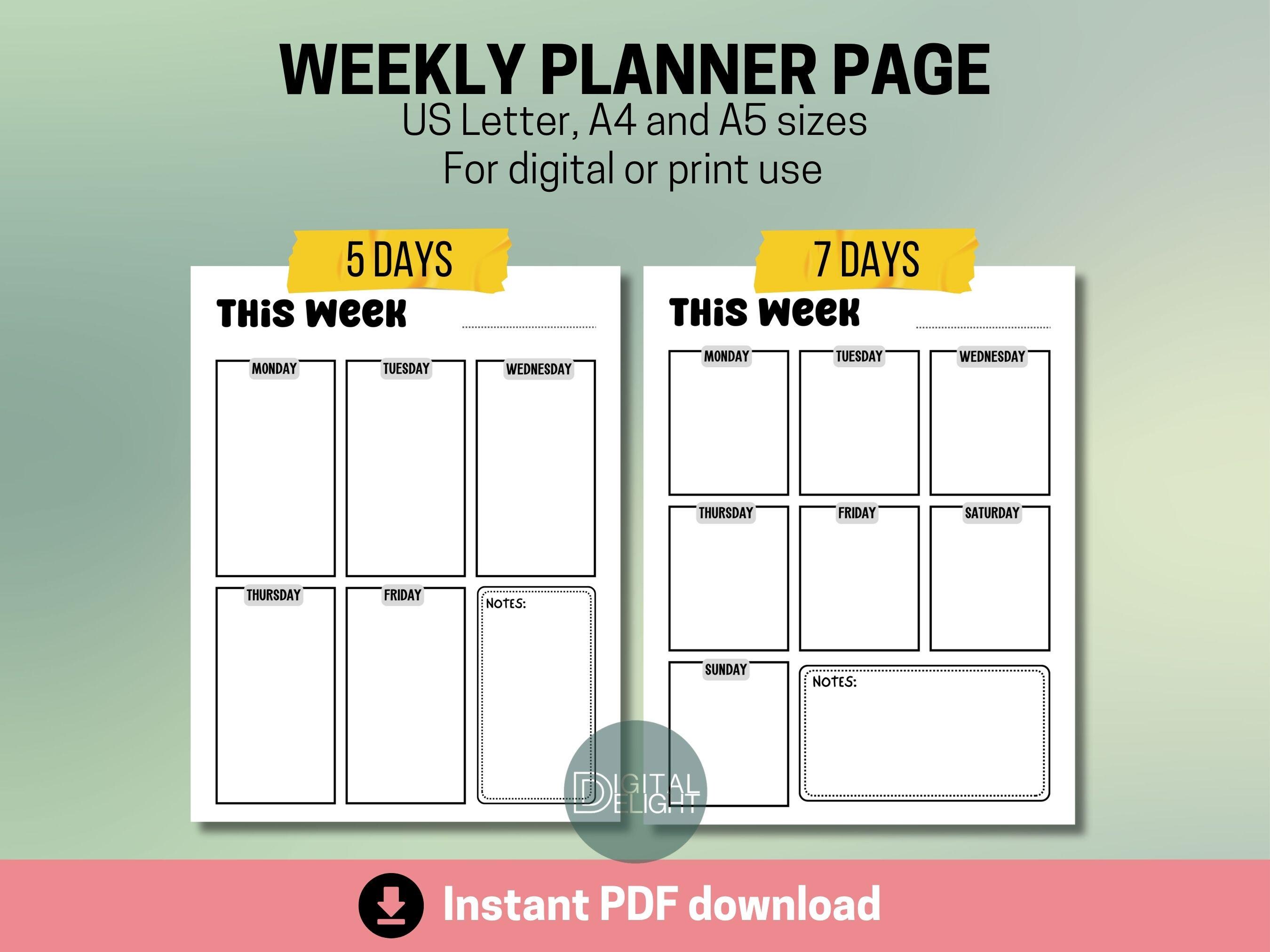 Simple Weekly Planner Pages Digital Download and Printable PDF Weekly ...
