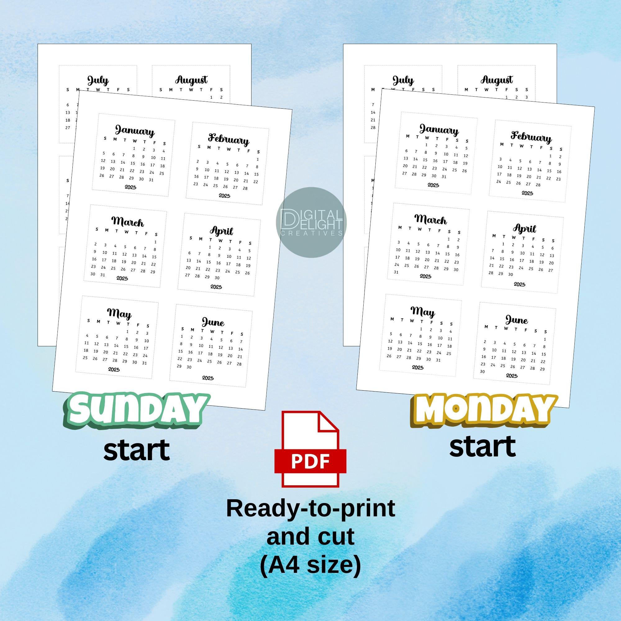 2025 3x3 Mini Monthly Calendar Printable Mini 3x3 Inch Calendar PDF and ...