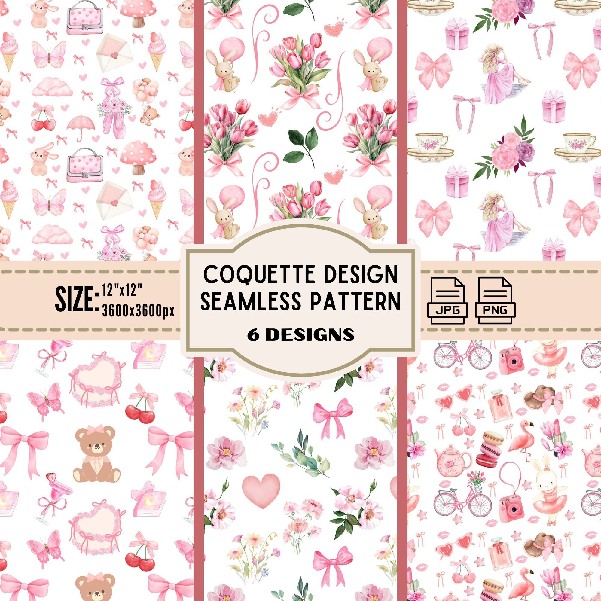 Coquette Seamless Pattern Design Digital Paper Design Soft Feminine ...